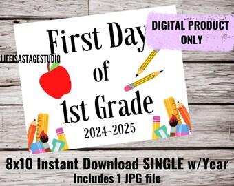 Digital Download, First Day of School Sign Printable, Kindergarten ...