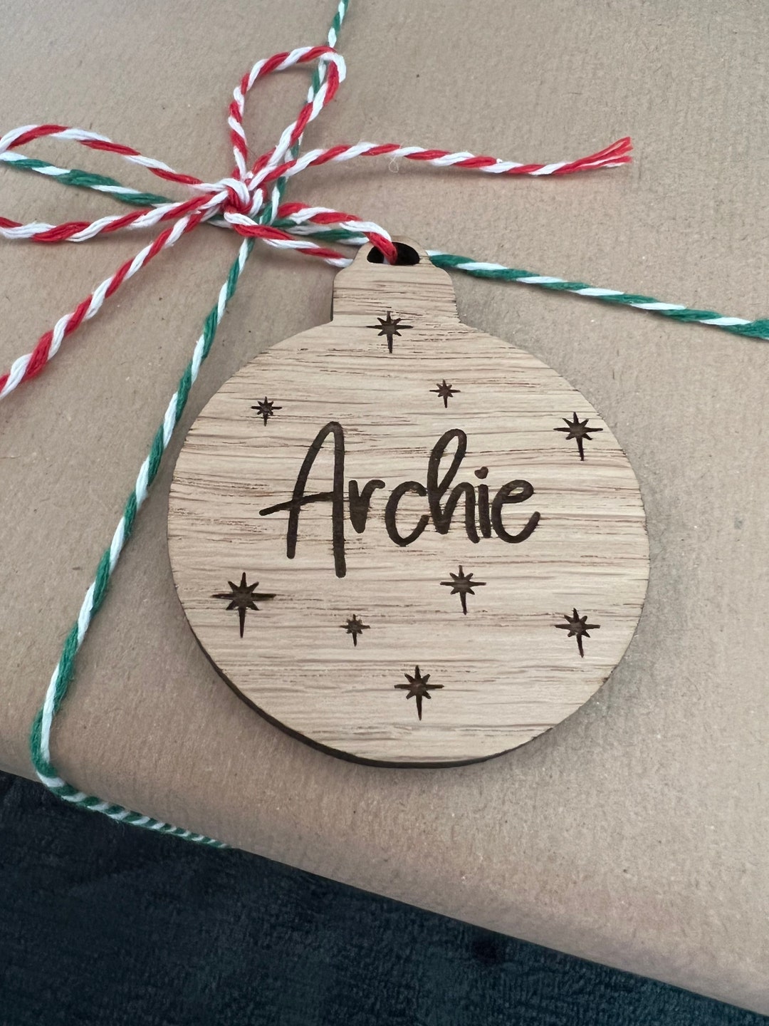 Christmas Personalised Wooden Bauble Gift Tag Name Tags - Christmas ...