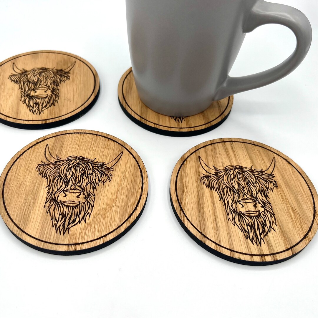 Highland Cow Coaster Set - Table Decoration - Table Coasters - Drink ...