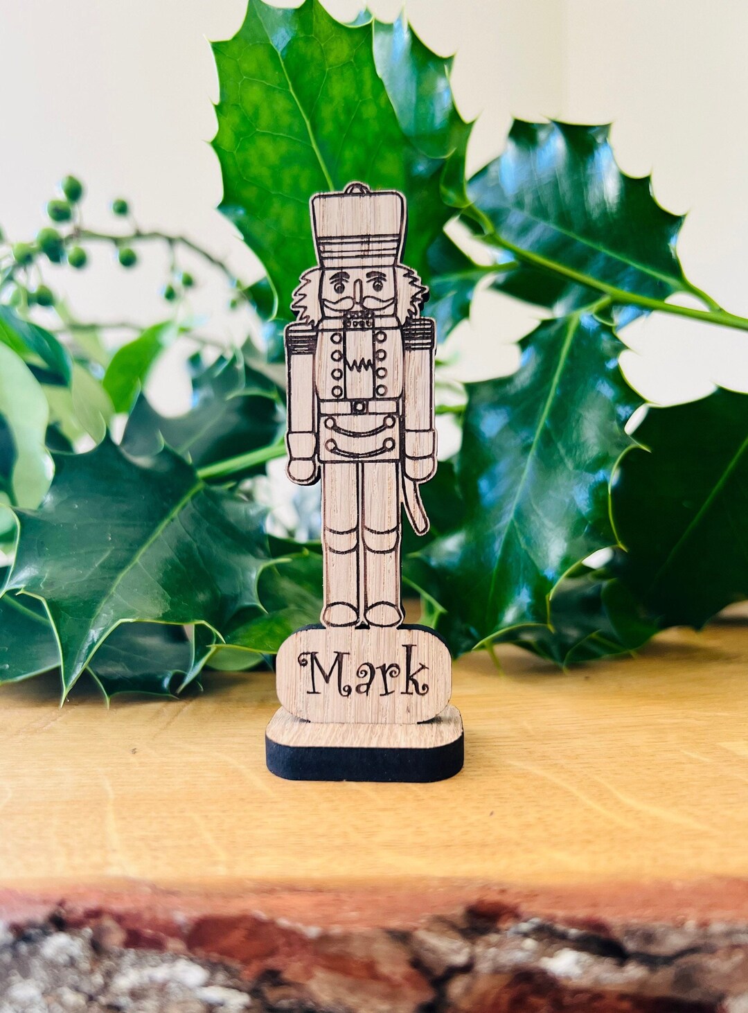 Personalized Oak Veneer Nutcracker Table Name – Christmas Place Setting ...