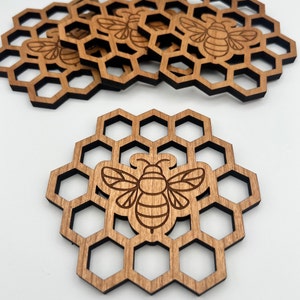 Wooden Honeycomb and Bee Coasters - Table Mats - Coffee Coasters - Table Coasters - Drinks ...