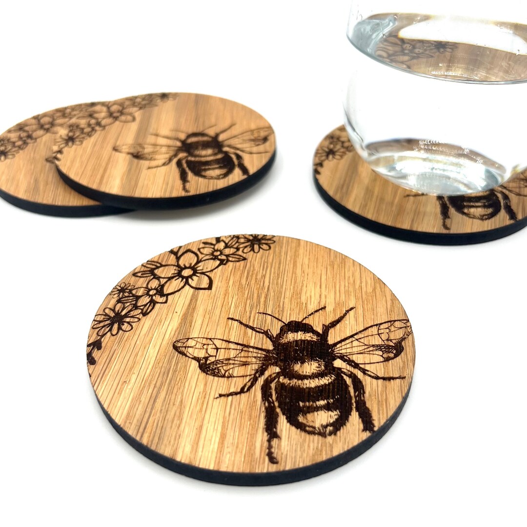 Wooden Bee Coasters - Nature - Table Coasters - Drink Coasters - Wooden ...