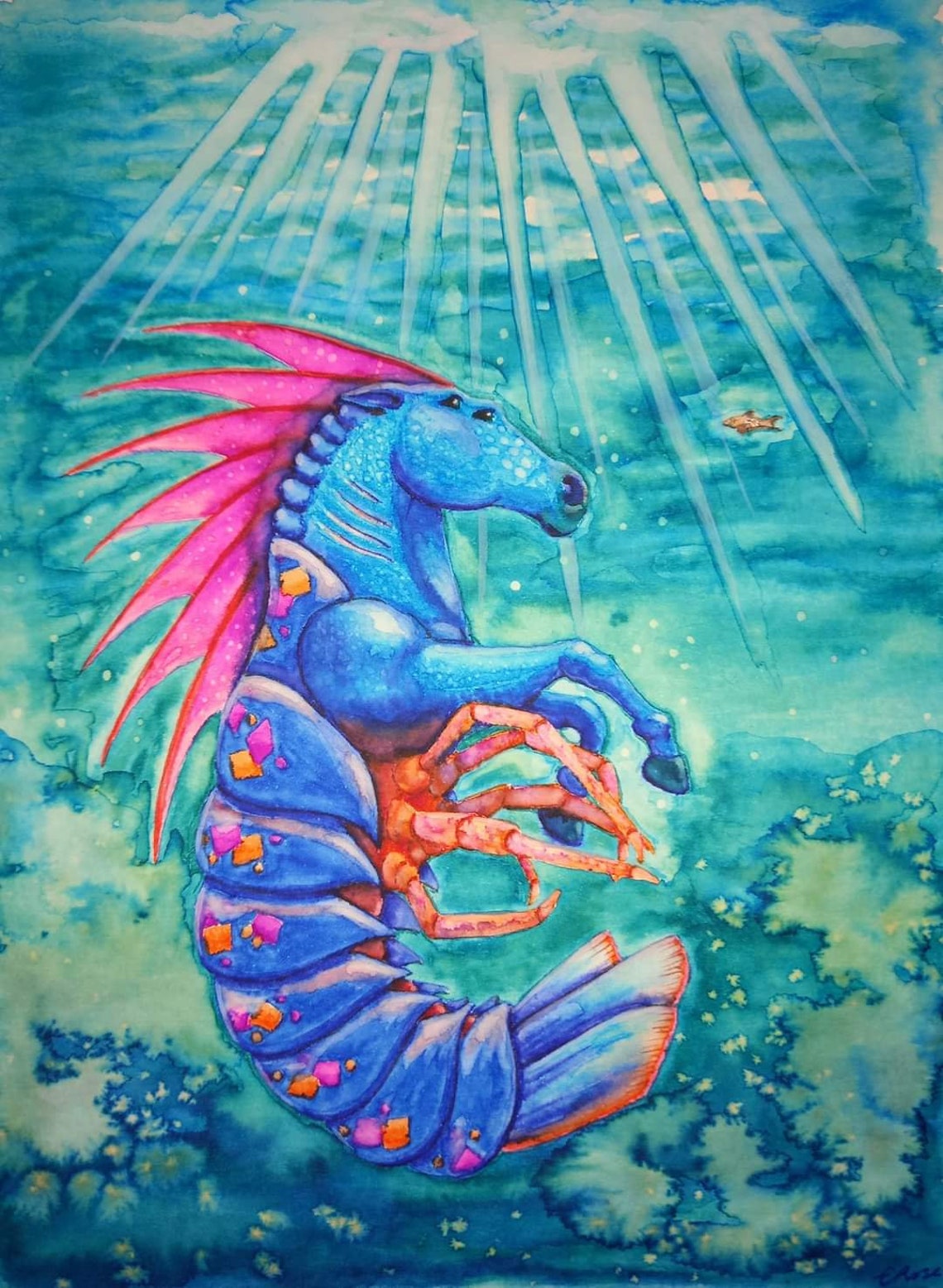 Hippocampus Painting Mythical Sea Horse Cryptid Creature Underwater ...