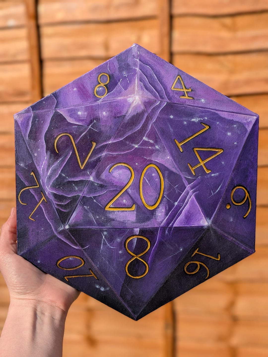 Dnd 20-sided Dice Original Painting | Purple and Gold Amethyst Gemstone ...