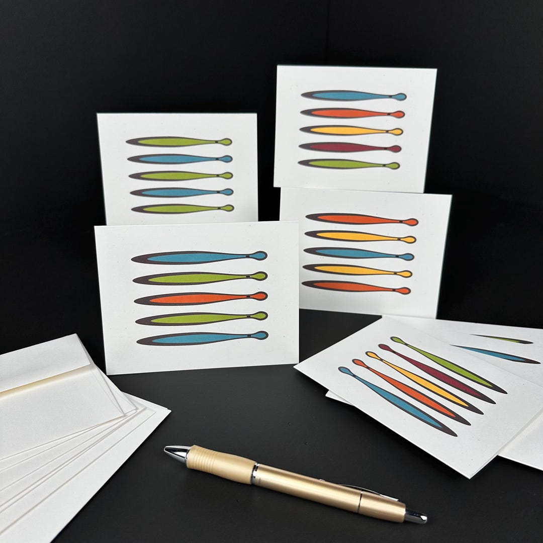 Eco-friendly Mid-century Modern Note Cards: Donker Fisk (set of 8) (4. ...