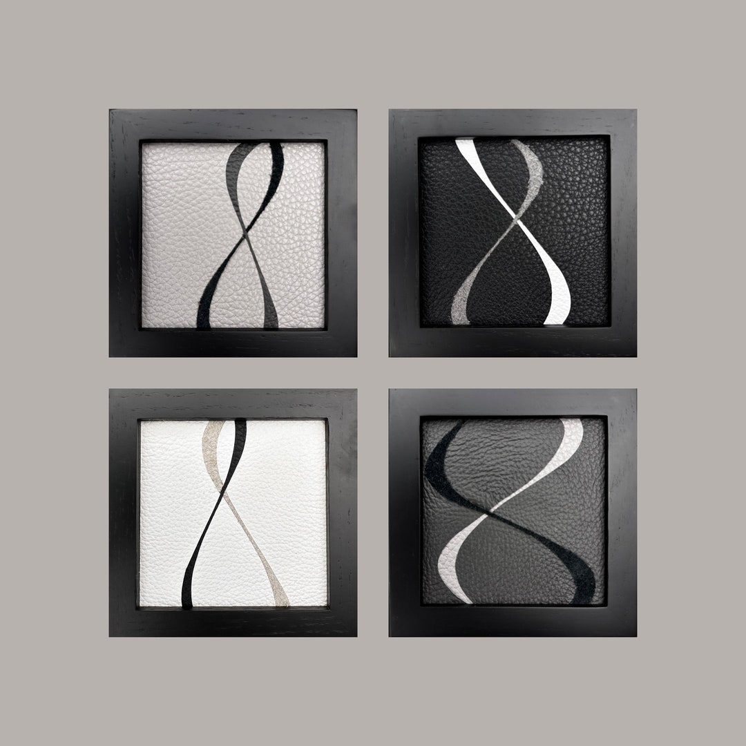 Upcycled Leather Art Set: Curves Series No. 1445 (set of 4) (4.9" Each ...