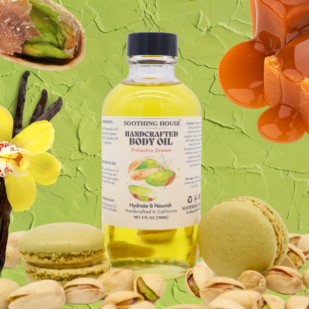 Handcrafted Pistachio Vanilla Caramel Body Oil for Deep Moisturization ...