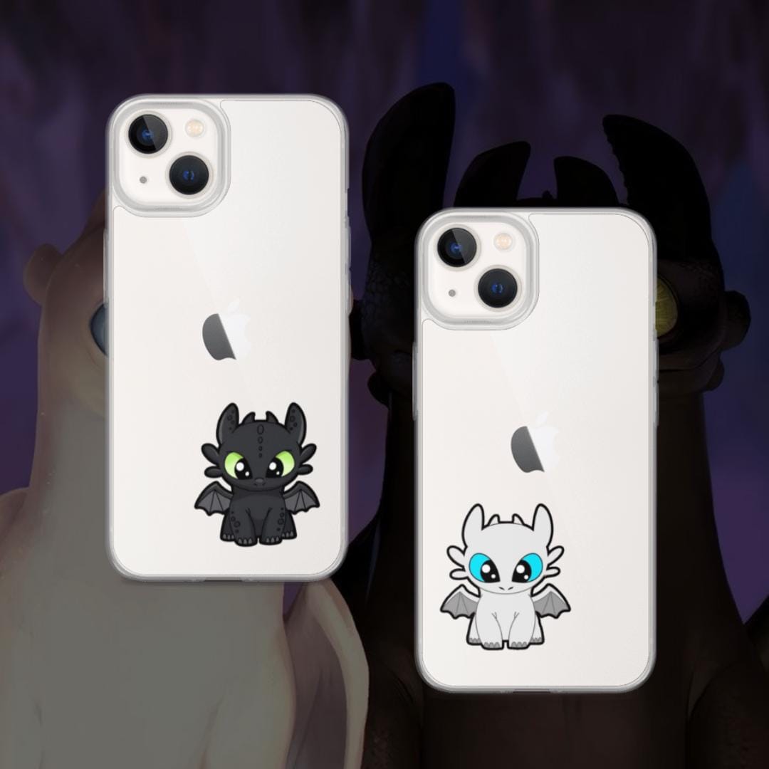 Toothless and Light Fury Transparent Cover Couple Phone Cases, Matching ...