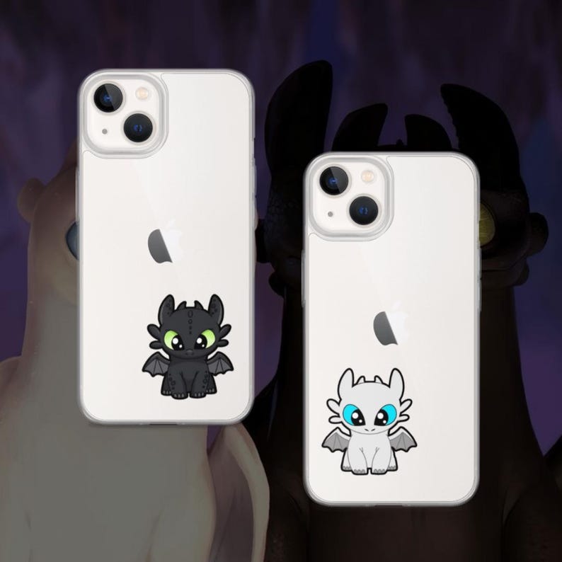 Toothless and Light Fury Transparent Cover Couple Phone Cases, Matching ...