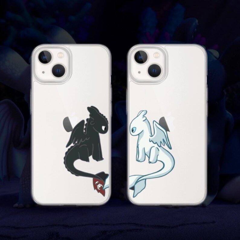 Toothless and Light Fury Transparent Cover Couple Phone Cases, Matching ...