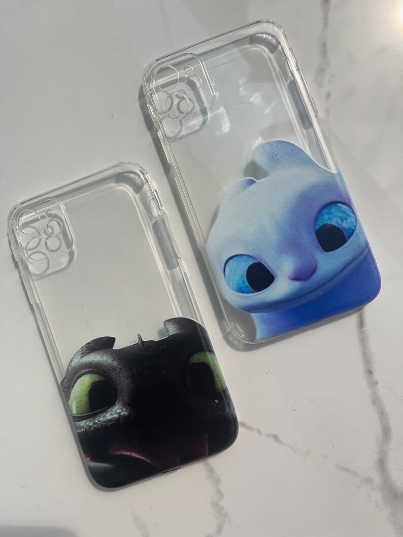 Toothless and Light Fury Transparent Cover Couple Phone Cases, Matching ...