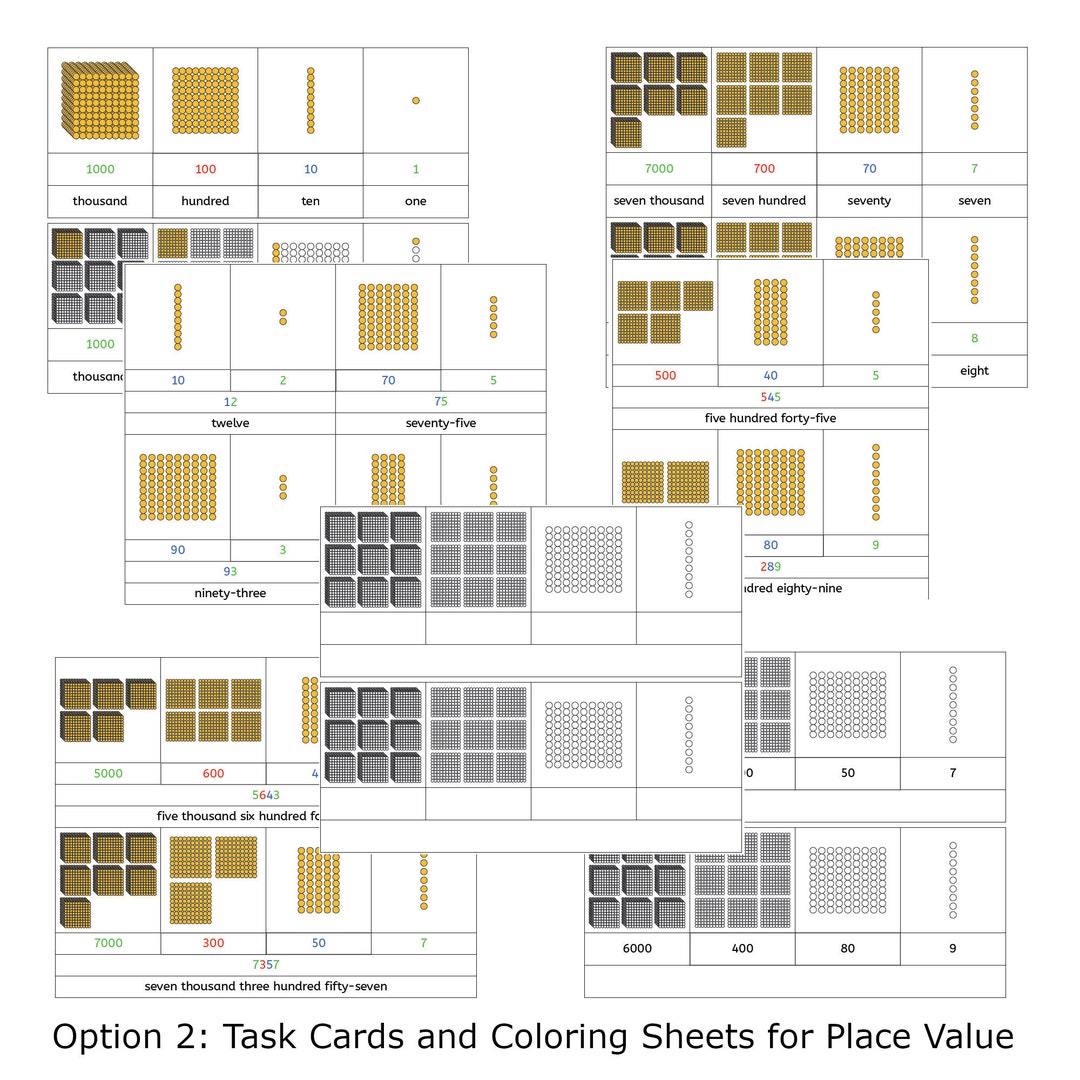 Tarjetas de tareas y hojas para colorear para valor posicional PDF ...
