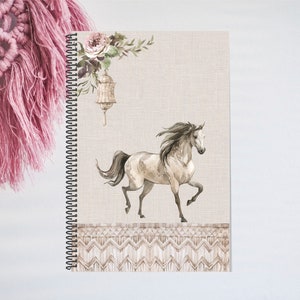 Pretty Illustrated Horse Spiral Bound Notebook Journal Cute Boho Lined ...