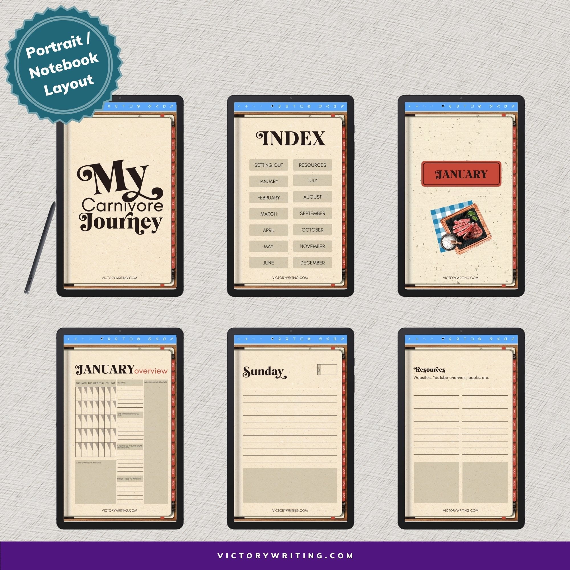 Carnivore Diet Digital Journal Daily Undated Hyperlink iPad Android ...