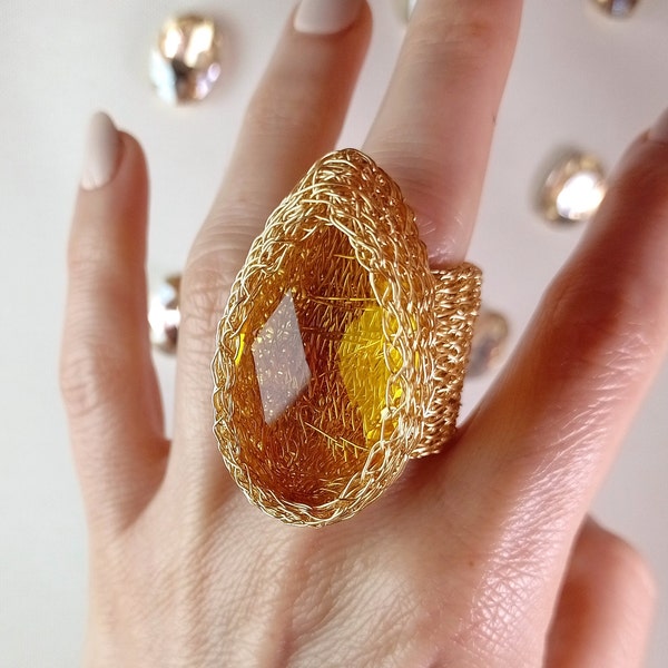 Yellow Stone Ring - Etsy