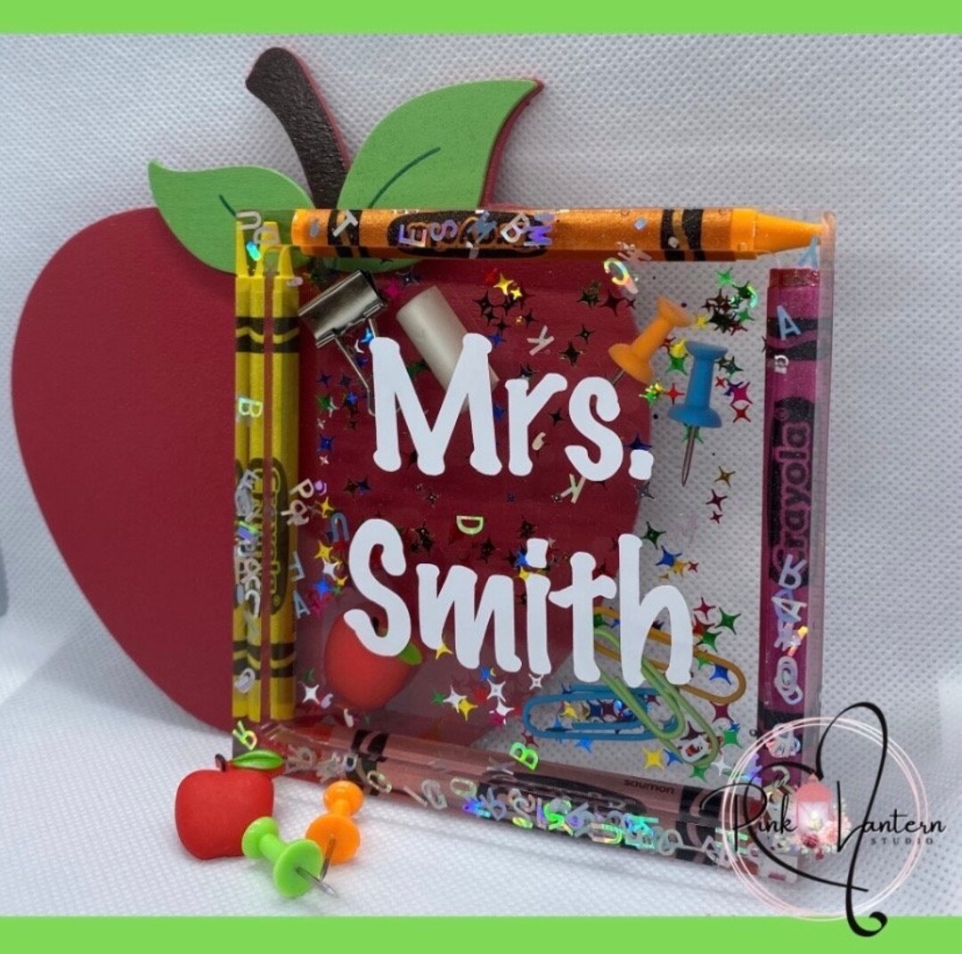 Square Epoxy Resin Crayon Border W/apple Embellishment - Etsy