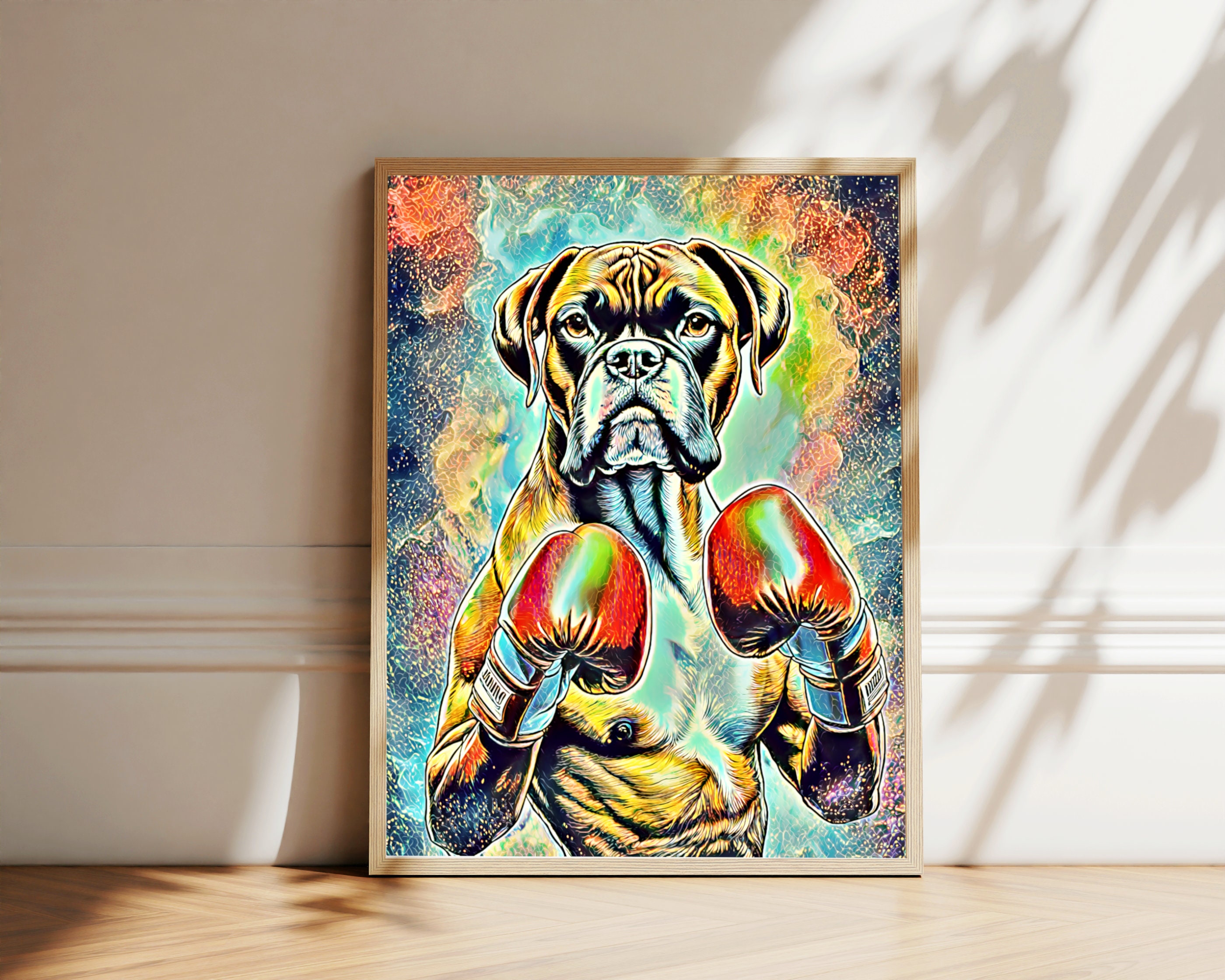 A Born Fighter: Boxer Dog Print, Boxing Art Print, Gloved Boxer, Boxer ...