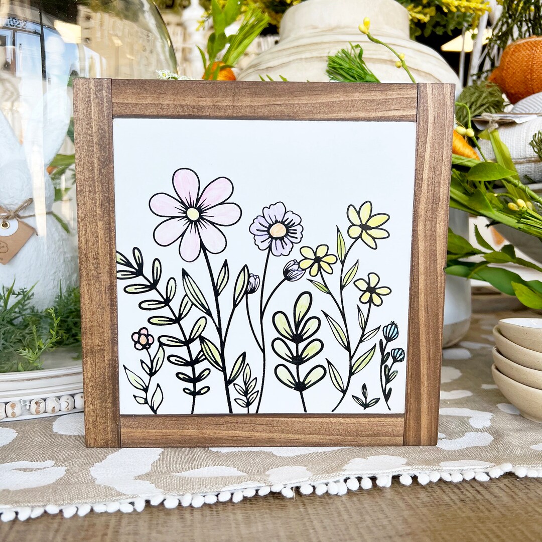 Watercolor Flower Sign | Spring Decor | Wood Sign | Wildflower Sign - Etsy