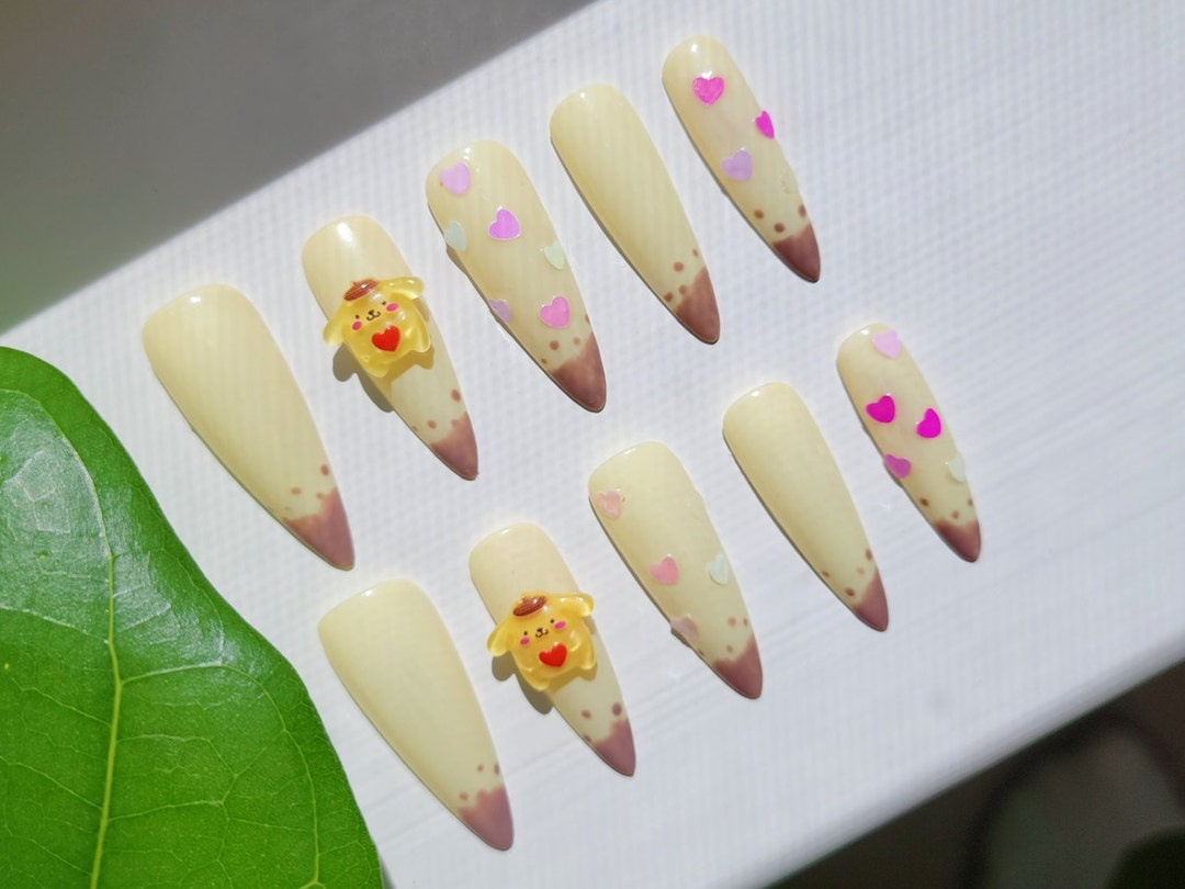 Yellow Pudding Nails Kawaii Dog Press Ons Glitter Hearts - Etsy