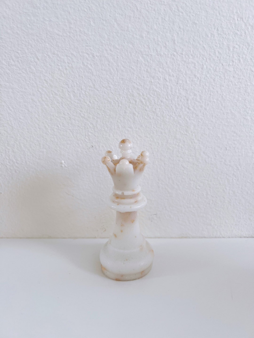 White and Gold Queen Chess Piece Resin Gold Flakes Hand Made Large ...