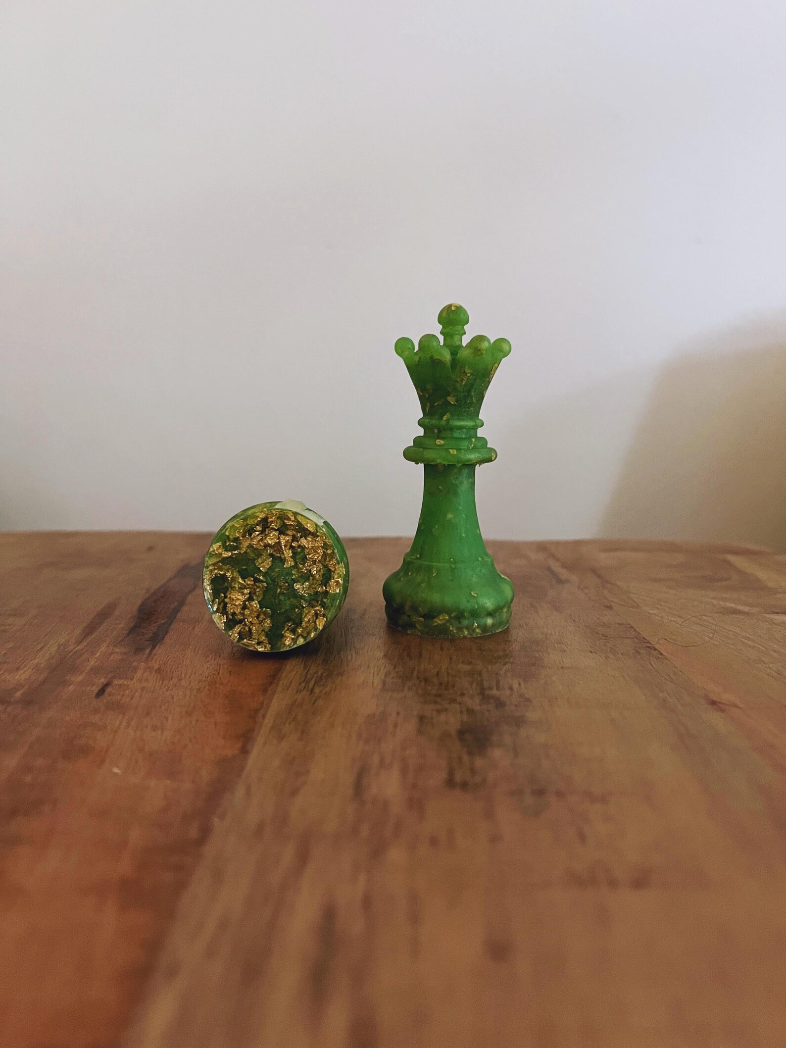 Perfectly Imperfect Green and Gold Chess Pieces Queen and King Chess ...