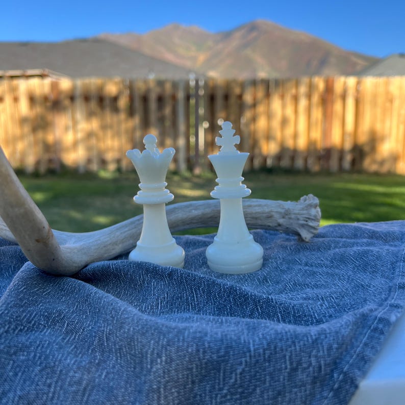 Perfectly Imperfect White Chess Pieces Queen and King Chess Piece Resin ...