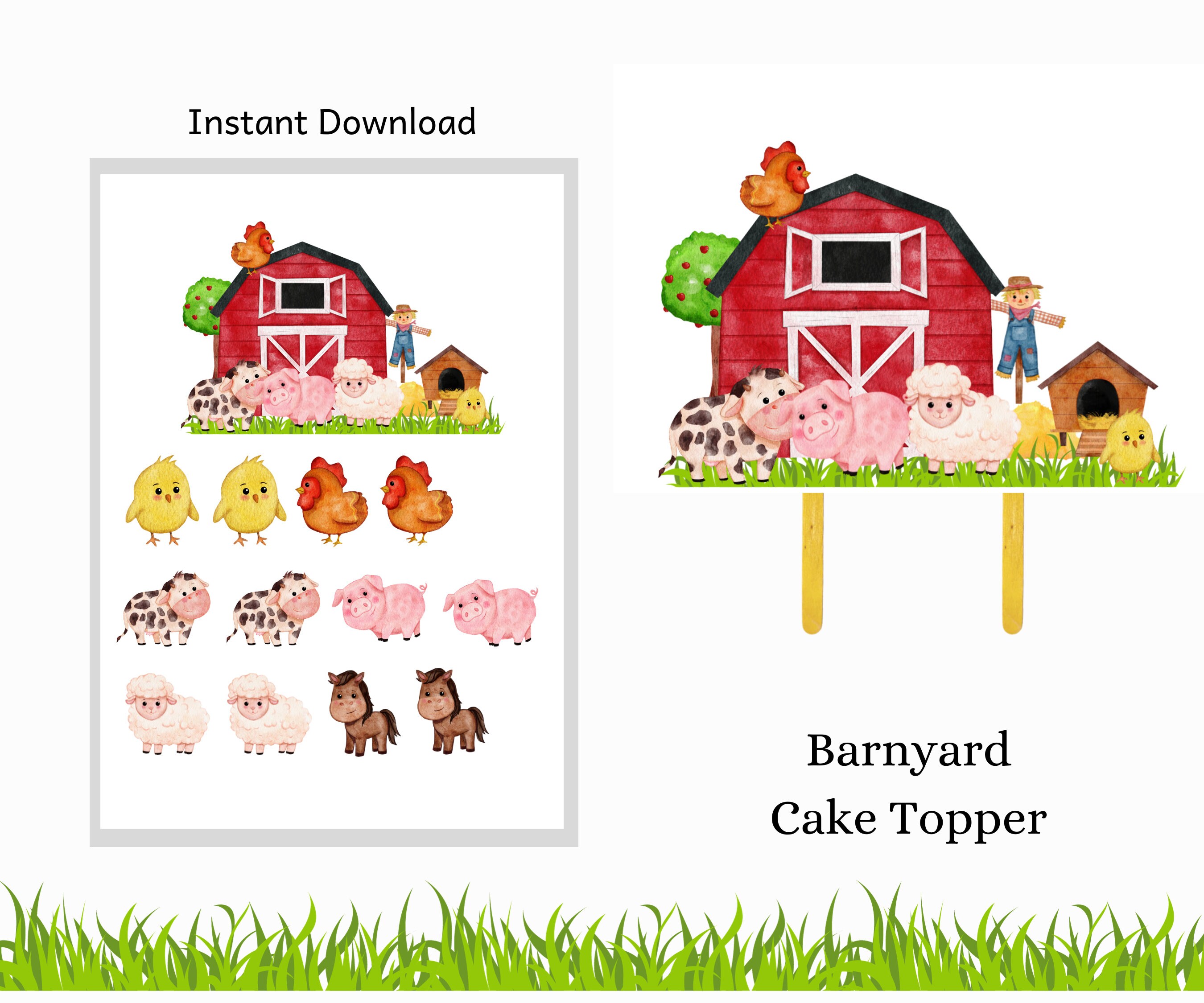 Barnyard Cake Topper Instant Download, Farmyard Birthday Cake Topper ...