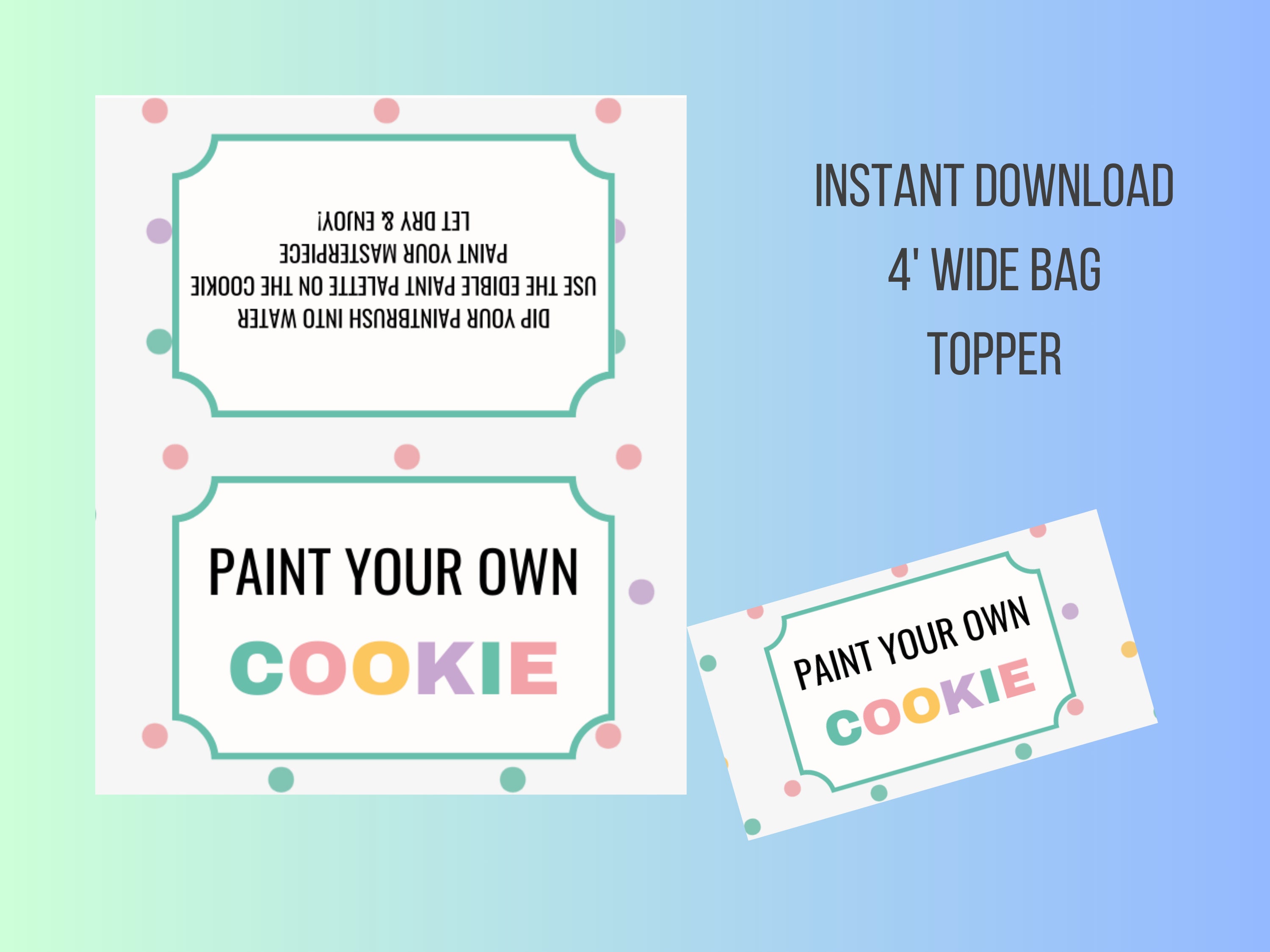 PYO Cookie Bag Topper, Paint Your Own Cookie Card, Printable Cookie Bag ...