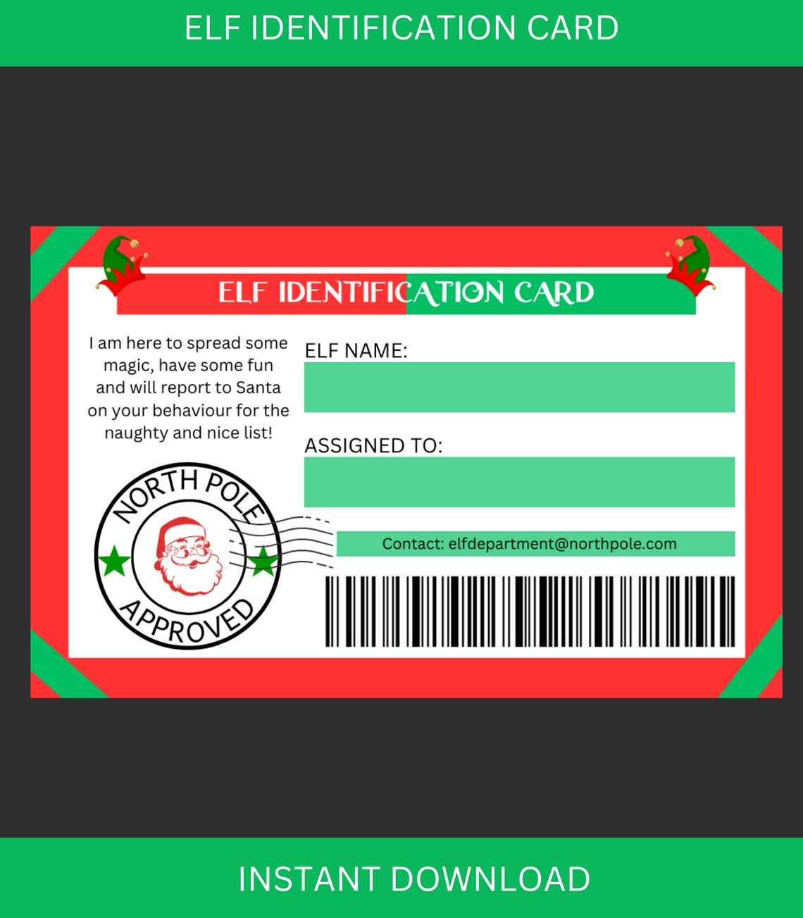 Elf ID Card Printable Elf License Card Santa License North Pole Elf ...
