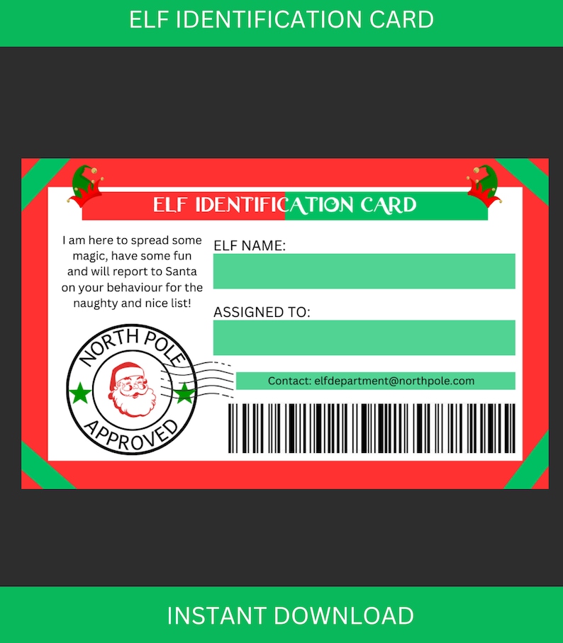 Elf ID Card Printable Elf License Card Santa License North Pole Elf ...