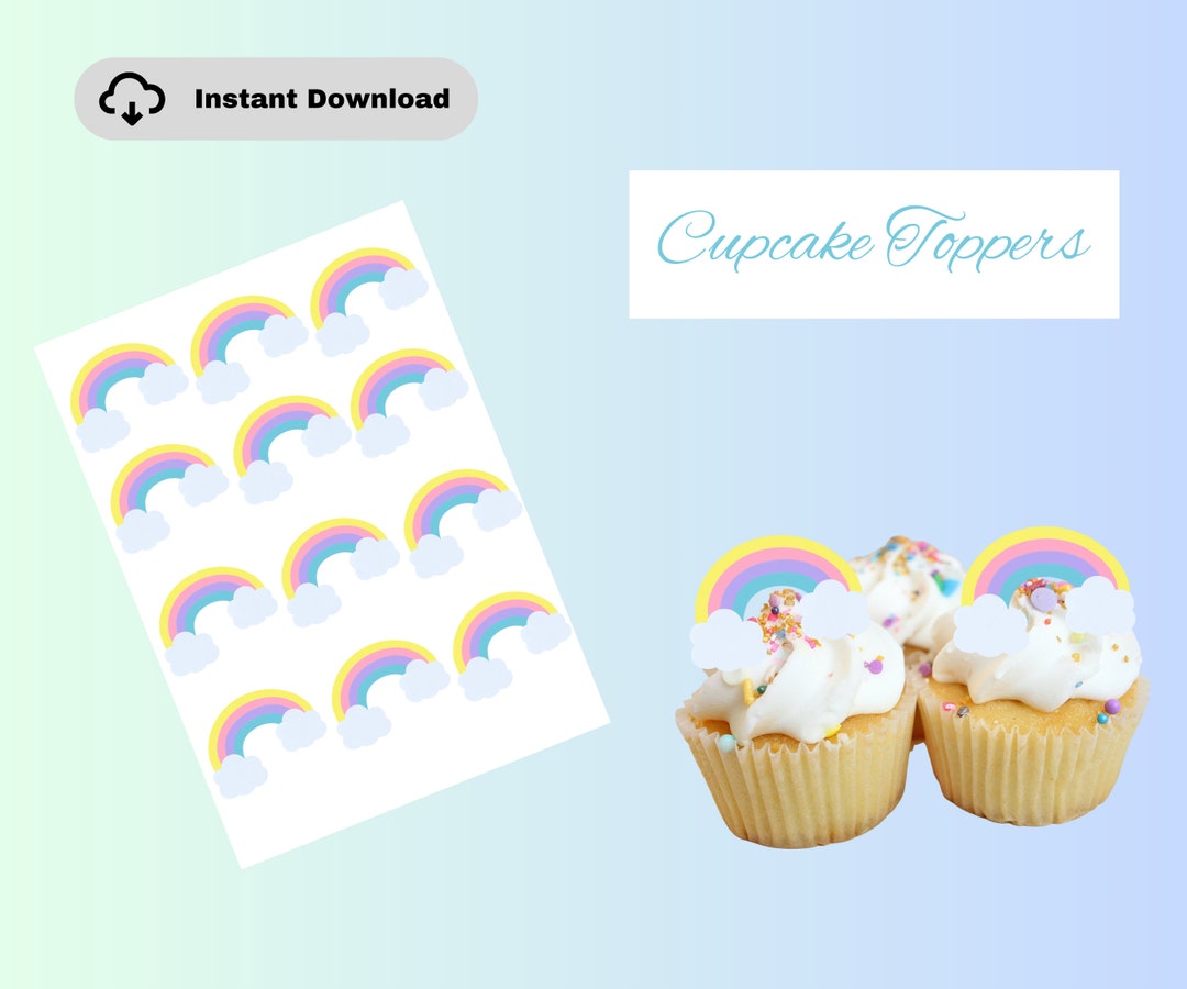 Rainbow Cupcake Toppers, Cake Toppers, Instant Download, Rainbow ...