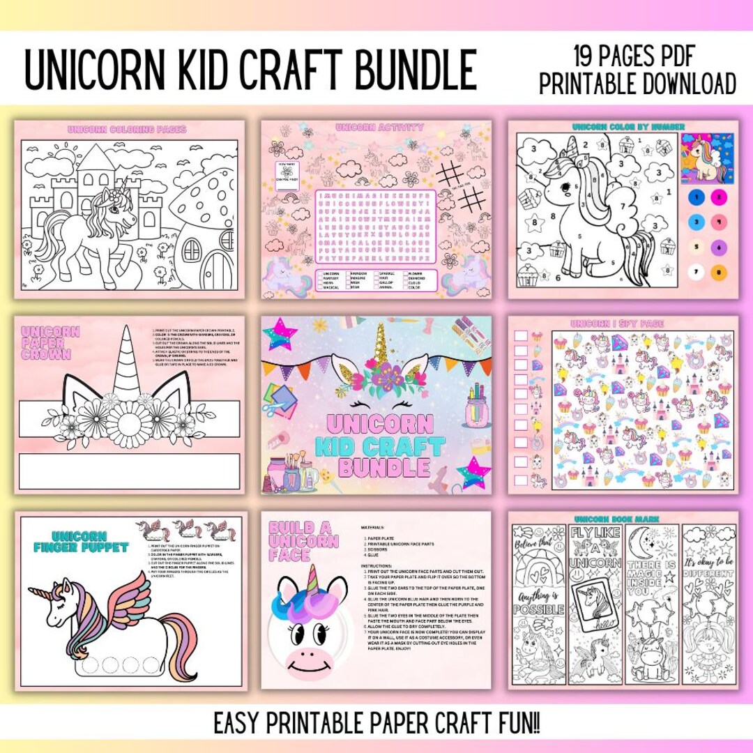 Unicorn Craft Pack, Craft Download, Kids Craft Fun, Crafting, Party ...