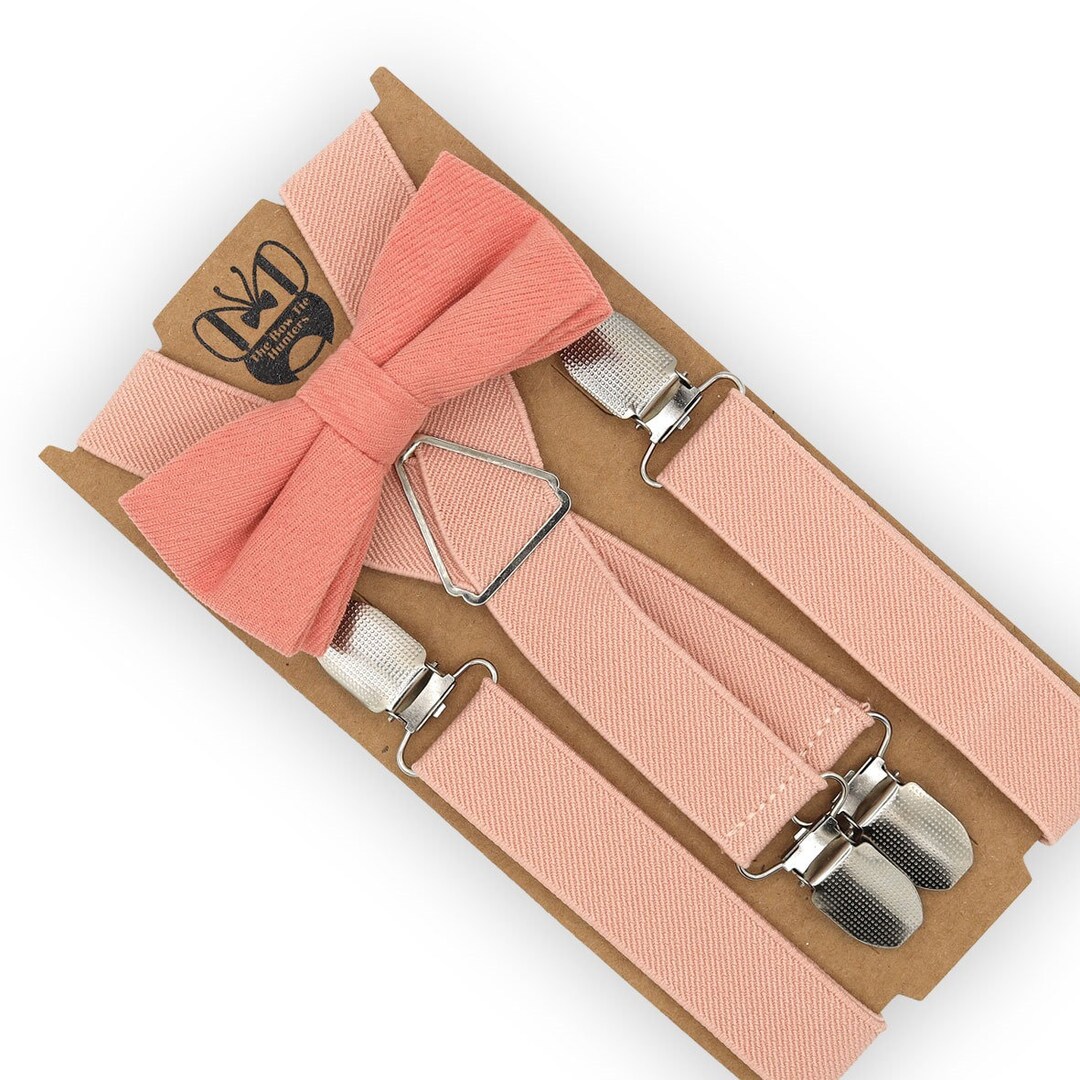 Coral Bow Tie & Suspenders, Coral Bow Tie, Wedding Suspenders, Coral ...