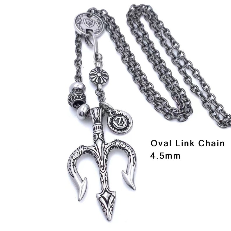 Vikings Trident Chain Necklace, Anchor Pendant, Waterproof Poseidon Trident, Mens Wheat Franco ...