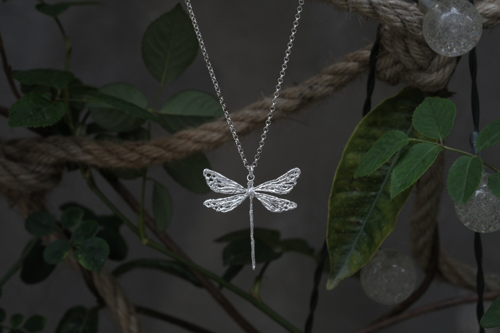 Dragonfly Necklace, Elegant Bug Sterling Silver Pendant, Handmade ...