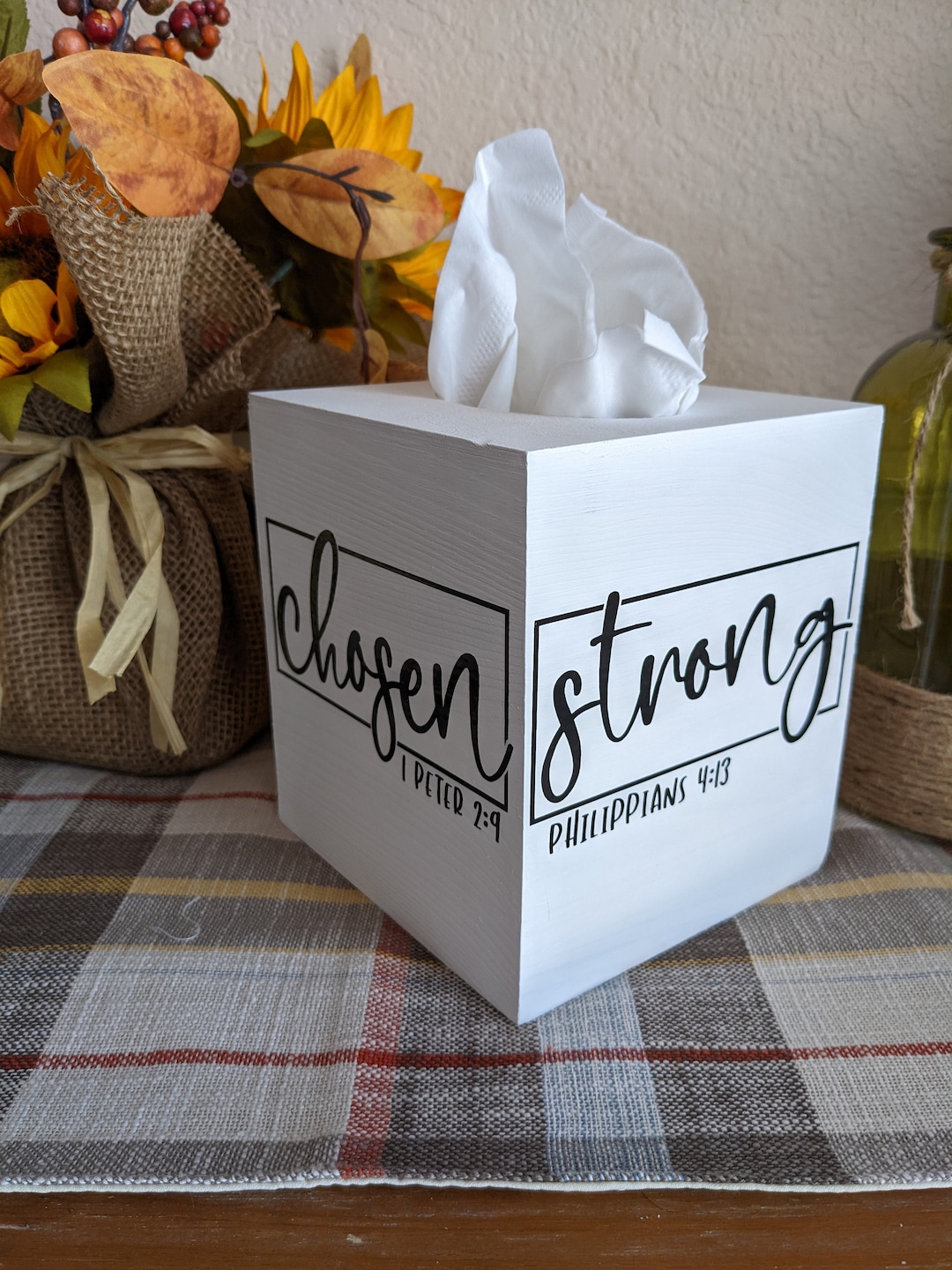 Christian Themed Wooden Tissue Box, Inspirational Decor, Wooden Tissue ...