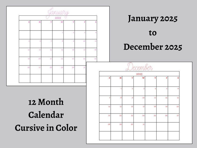 2025 Color Calendar, Printable, Minimalist Calendar, 11 X 8.5 Inches ...