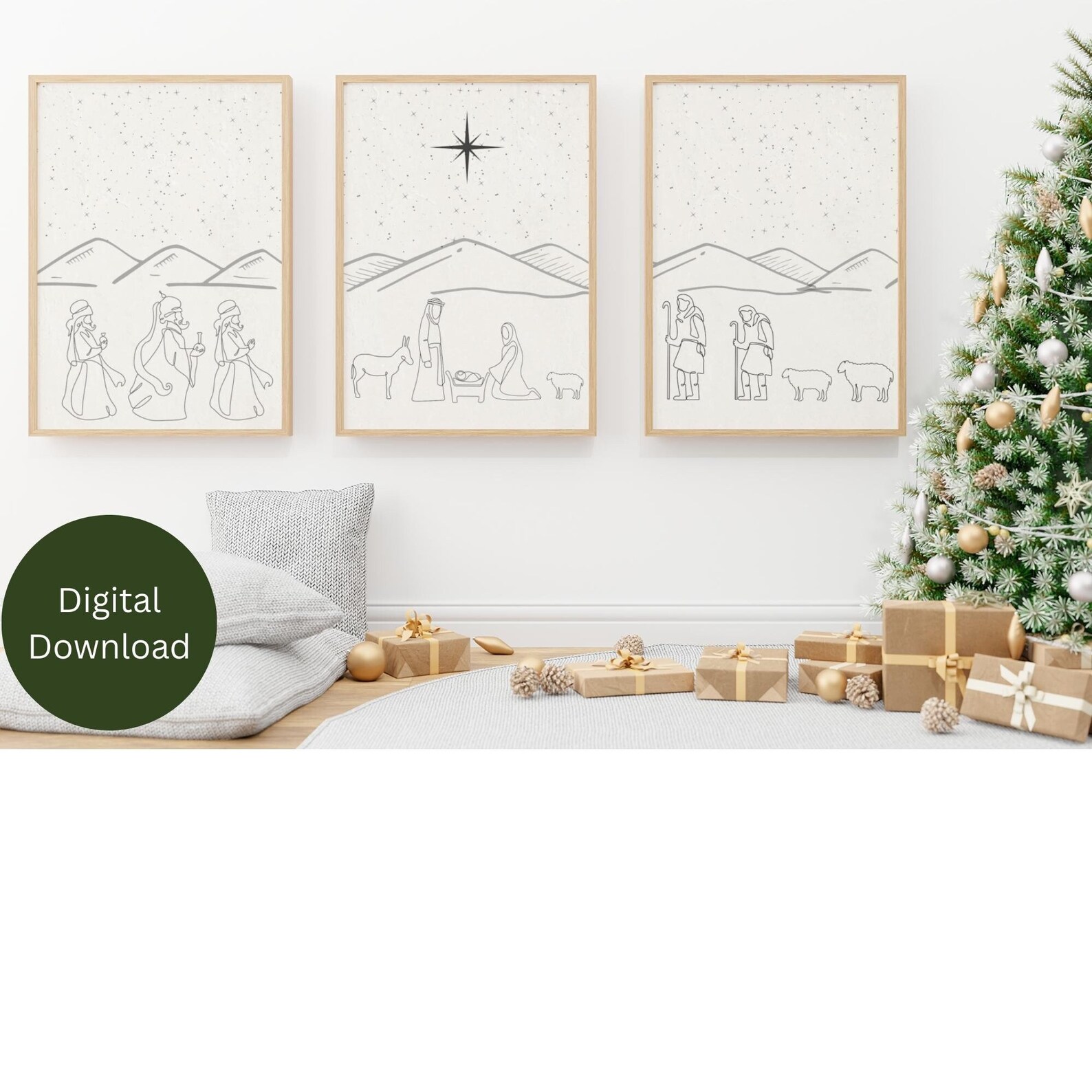 Three Piece Line Art Nativity Digital Download, Beautiful Christmas ...