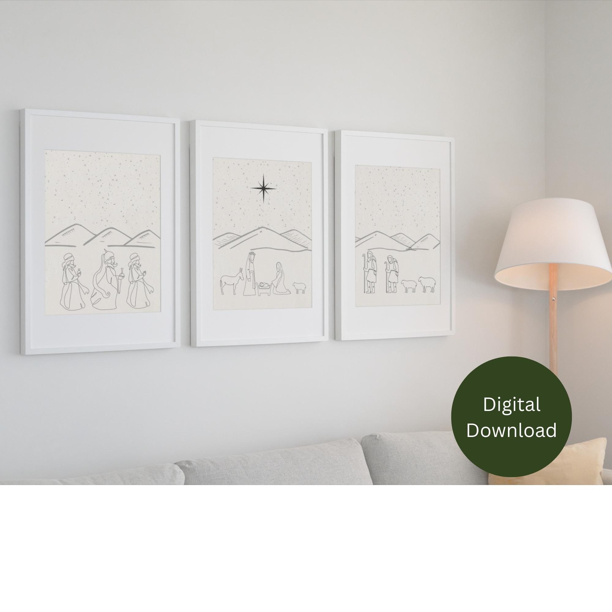 Three Piece Line Art Nativity Digital Download, Beautiful Christmas ...