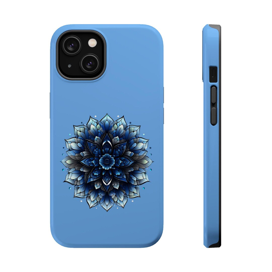 Magnetic Tough Cases - Intricate Floral Mandala Mosaic Style Neon Blue ...