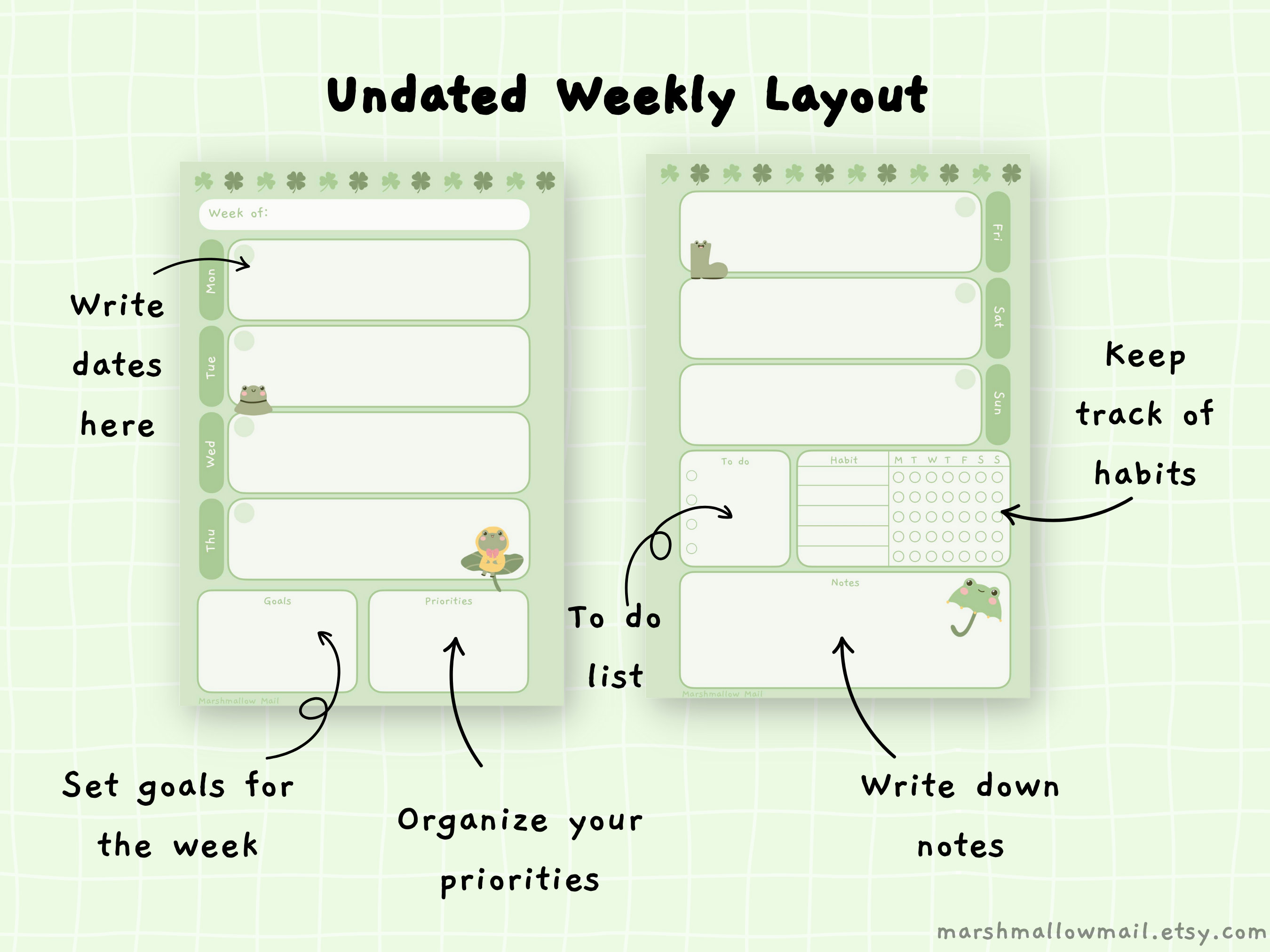 Printable Cute Planner Inserts, Undated A5 Month Week Daily Templates ...