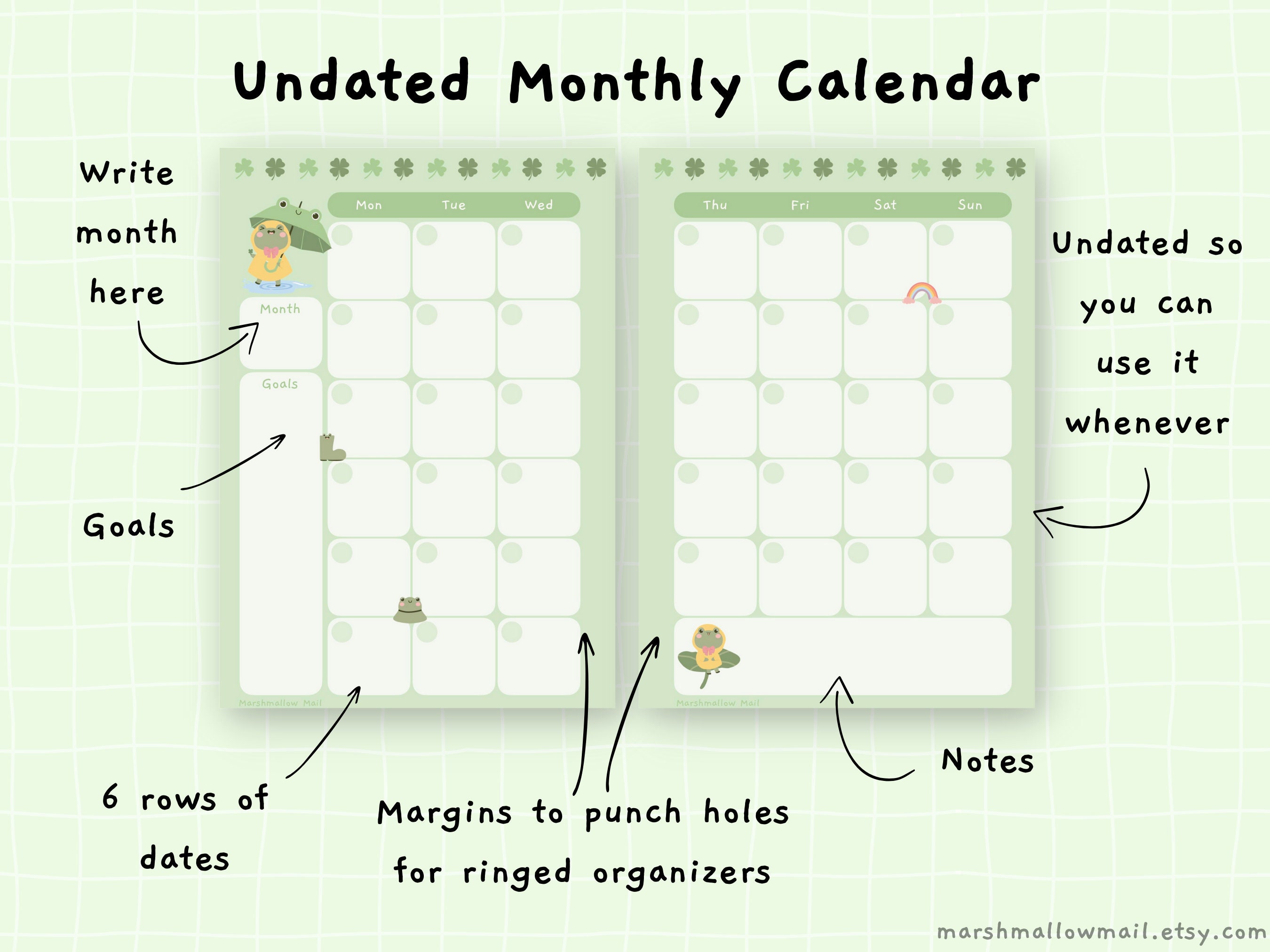 Printable Cute Planner Inserts, Undated A5 Month Week Daily Templates ...
