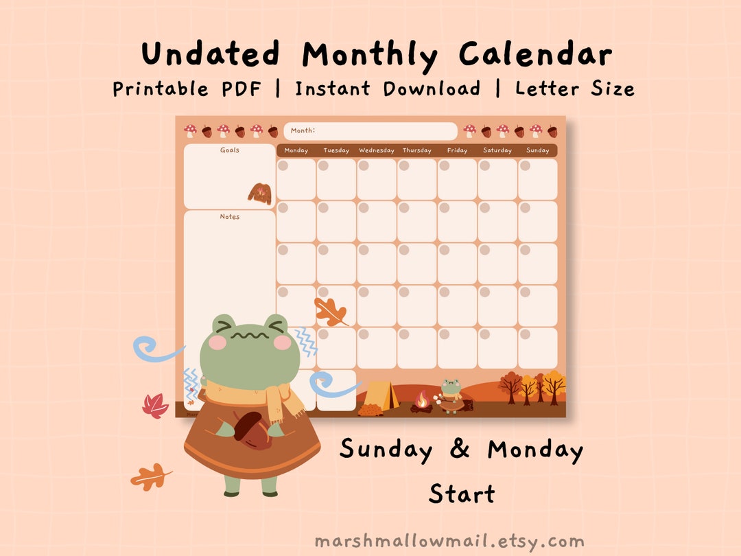 Printable Letter Monthly Planner, Cute Undated Desk Calendar, Kawaii ...