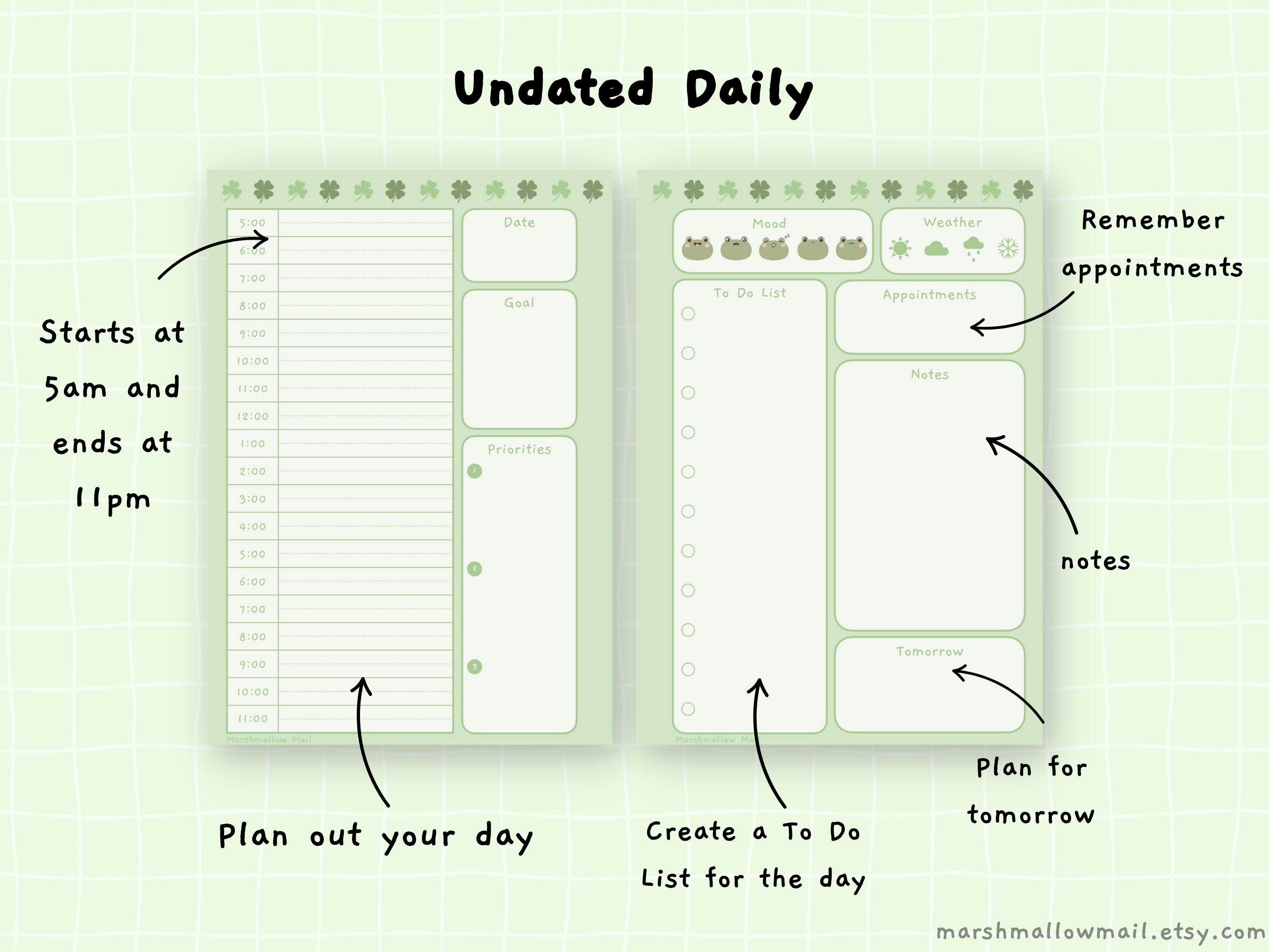 Printable Cute Planner Inserts, Undated A5 Month Week Daily Templates ...