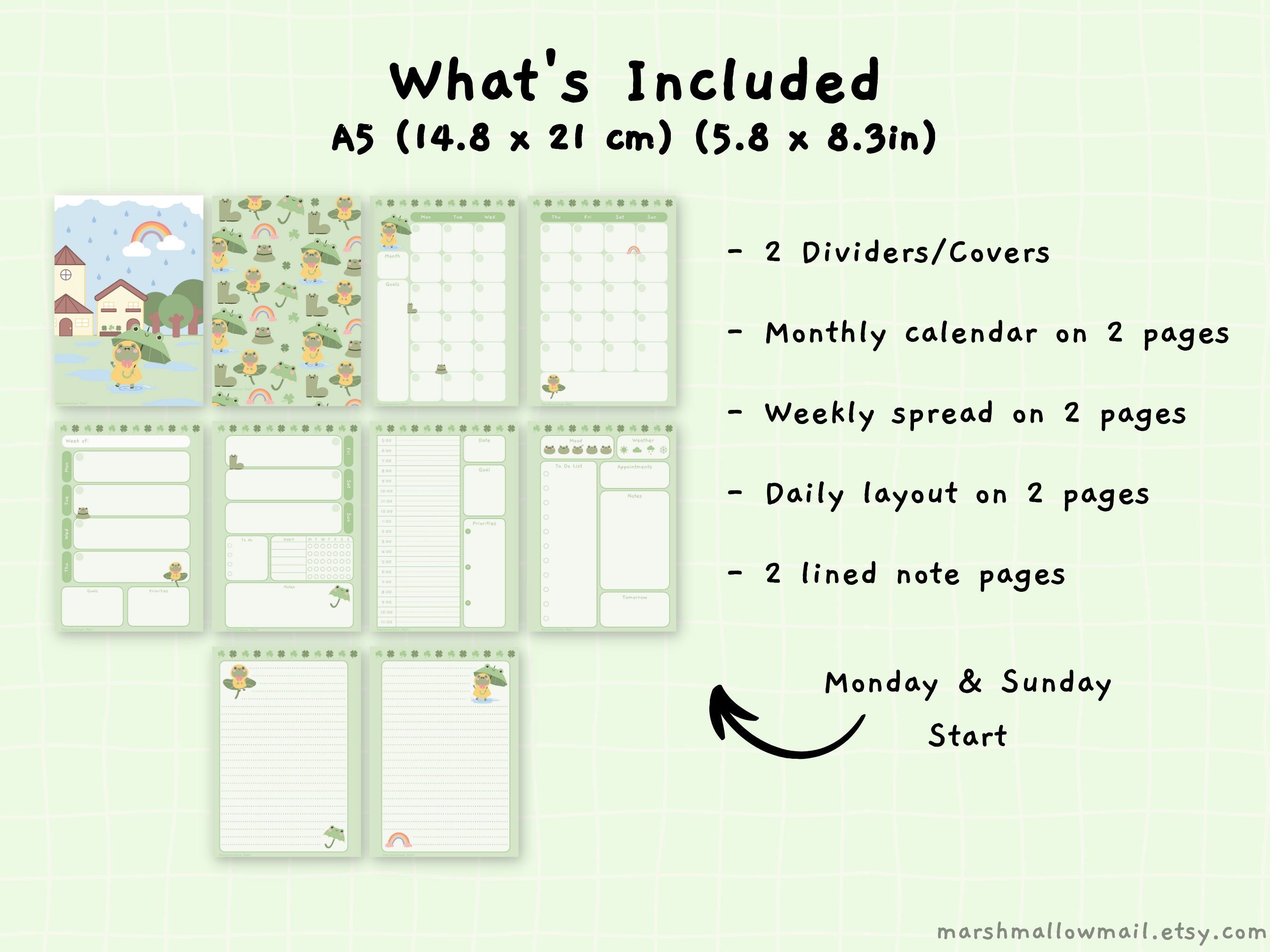 Printable Cute Planner Inserts, Undated A5 Month Week Daily Templates ...