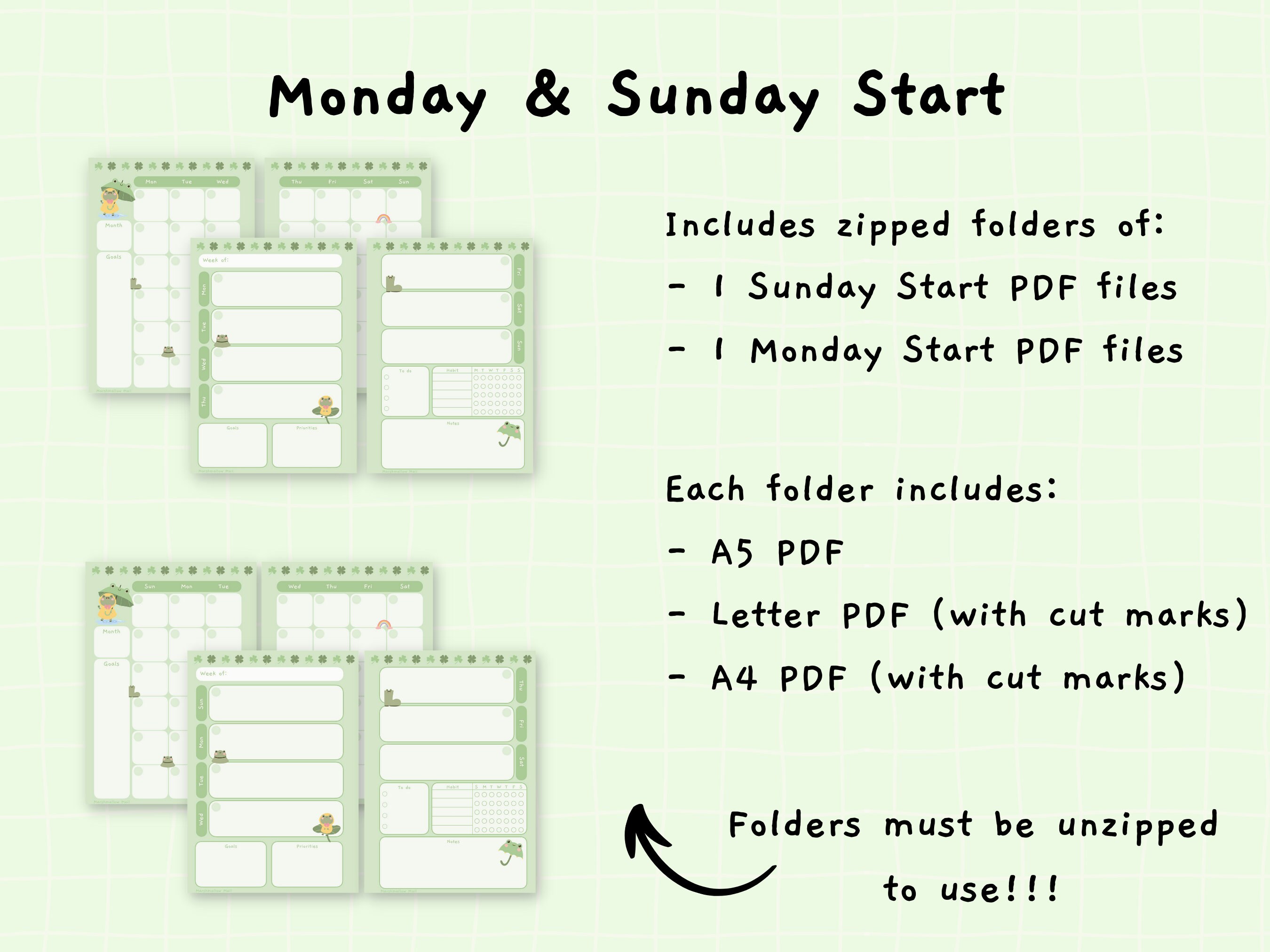 Printable Cute Planner Inserts, Undated A5 Month Week Daily Templates ...