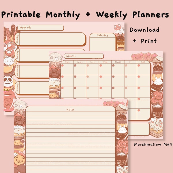 Kawaii Undated Printable Calendar - Etsy