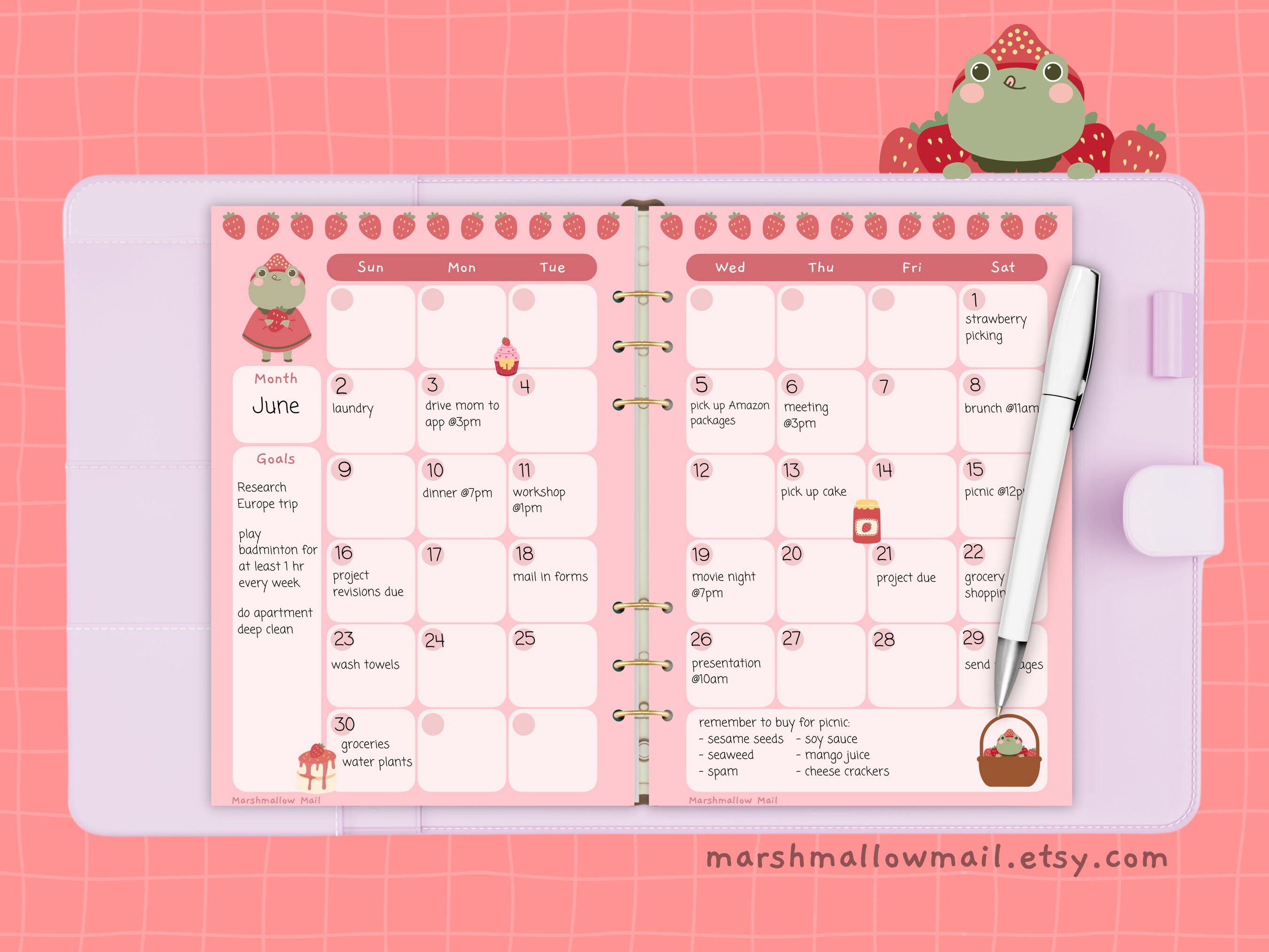 Printable Undated A5 Planner Inserts, Cute Month Week Daily Templates ...