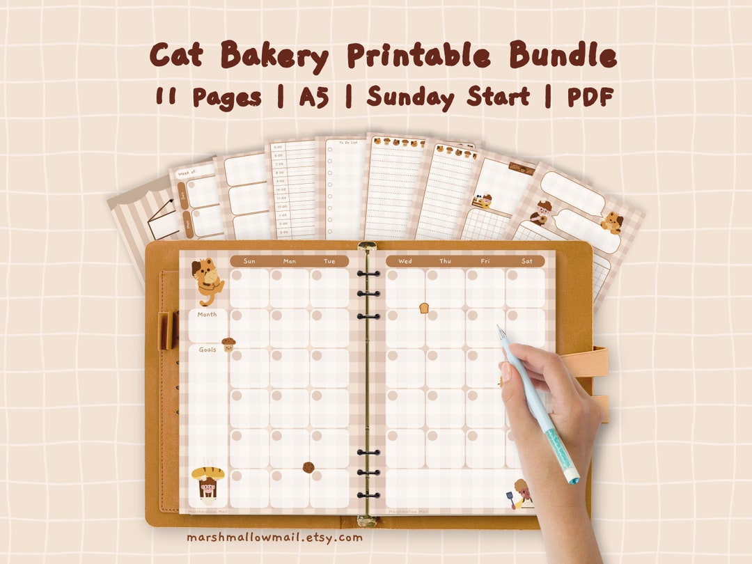 Kawaii A5 Planner Inserts, Undated Monthly Weekly Daily Templates ...