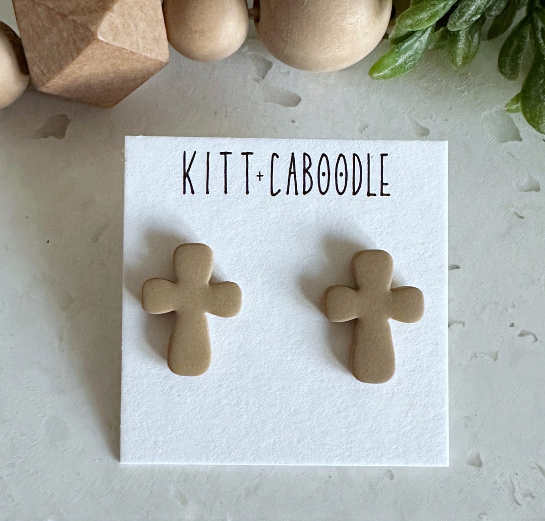 Latte Cross Stud Earrings | Polymer Clay | Handmade Neutral Jewelry ...